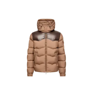 Moncler Ravelis Hooded Zig-zag Quilted Short Down Jacket - Beige