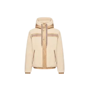 Moncler Geometric Trim Teddy Zip-up Hoodie - Beige