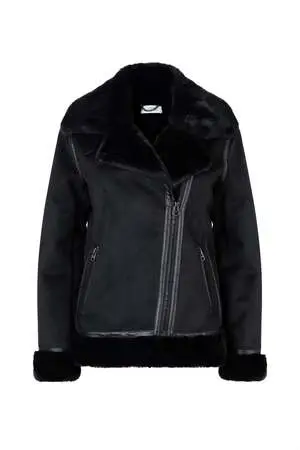 ISSY LONDON Kate Faux Shearling Jacket Biker - Black