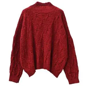 OUBAS Ings Donegal Merino Wool Cable Sweater In Brick - Red