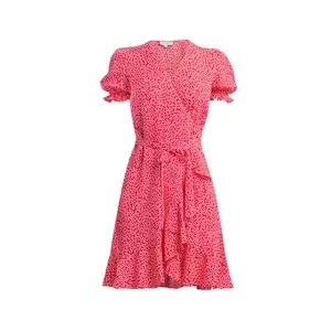 RUMOUR LONDON Myla Ruffled Wrap Dress With Short Sleeves In Print - Red