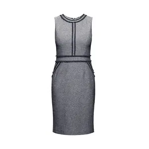 RUMOUR LONDON Eloise Navy Cotton Tweed Dress With Fringed Detail - Blue
