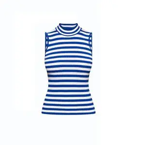 RUMOUR LONDON Henley Striped Sleeveless Top In Blue And Cream - White/blue