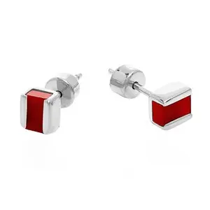 NEOLA DESIGN Red Onyx Cubo Studs - Silver