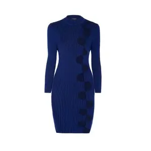 RUMOUR LONDON Luna Two-tone Ribbed Knit Dress With Graphic Detail In Navy - Blue