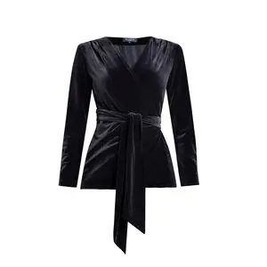 RUMOUR LONDON Evelyn Velvet Wrap Jacket With Self-tie Sash