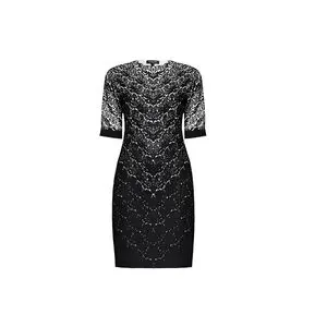 RUMOUR LONDON Printed Lace Monochrome Fitted Dress