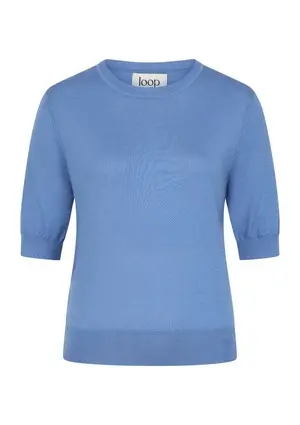 LOOP CASHMERE Crew Neck Short Sleeve Sweater In Splendor - Blue
