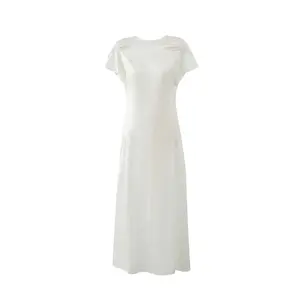 AISL Ivory Satin Maxi Dress With Gathered Shoulder