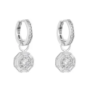 BALLINGER JEWELLERY Something Sparkly Drop Hoop Earrings - Silver