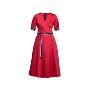 RUMOUR LONDON Jennifer Fla Cotton Poplin Dress With Slits - Red
