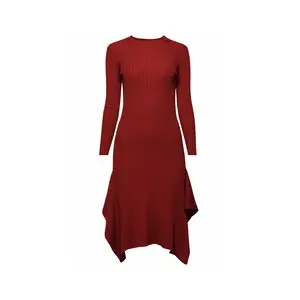 RUMOUR LONDON Alexa Asymmetric Ribbed Wool Midi Dress In Burgundy - Red