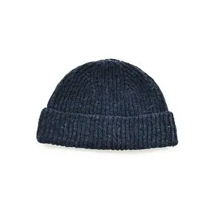 OUBAS Donegal Merino Wool Beanie Hat In Ink - Blue