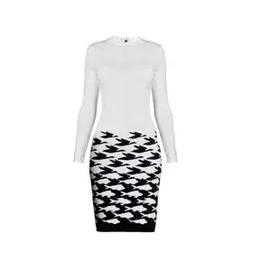 RUMOUR LONDON Sea & Sky Knitted Jacquard Dress In Ivory - White