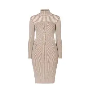 RUMOUR LONDON Neutrals Cleo Oatmeal Two-tone Ribbed Knit Dress - Brown