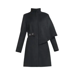 RUMOUR LONDON Mayfair Asymmetric Charcoal Wool Blend Coat - Grey