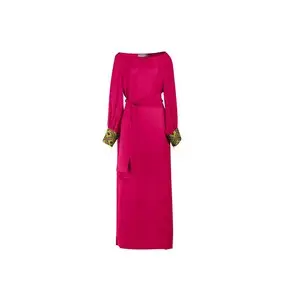 YOMISMA Viva Magenta Chiapas Embroidered Kaftan — Artisanal Handcrafted Resort Dress With Navy, Magenta & Yellow Embroidery - Pink