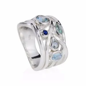 NEOLA DESIGN Ring Aquamarine, Blue Topaz, Moonstone Liana - Silver