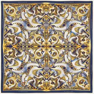 KARGEDE Designer Silk Scarf – Square - Blue