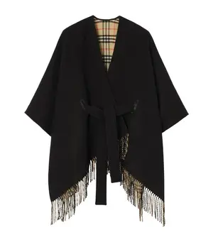 Burberry Wool Tay Fringed Cape