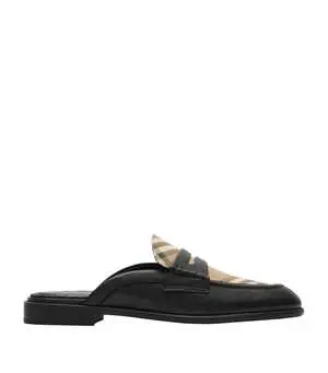 Burberry Leather Check Opal Mules - Black