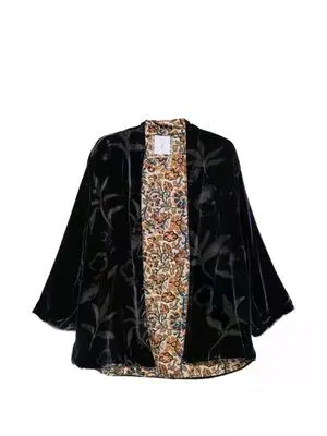 WHYCI Floral-print Velvet Cape - Blue