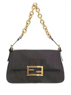 Fendi 2000-2010 Mini Zucchino Spalmati Chain Mamma Forever Shoulder Bag - Brown