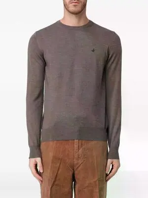 BROOKSFIELD Logo-embroidered Crew-neck Sweater - Brown