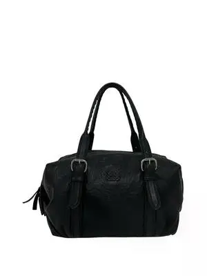 Loewe 2000-2026 Leather Anagram Floral Embossed Handbag - Black