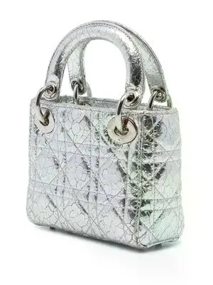 Dior 2017 Micro Metallic Crinkled Calfskin Cannage Lady Satchel - Silver