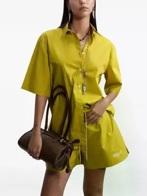 GAELLE PARIS Logo-print Short-sleeve Oversized Cotton Shirt