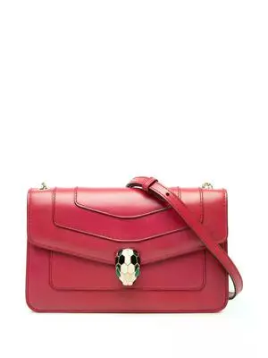 BVLGARI 2010-2026 Calfskin Serpenti Forever East West Shoulder Bag - Red