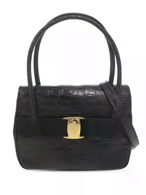 FERRAGAMO 2000-2026 Croc Embossed Leather Vara Bow Satchel