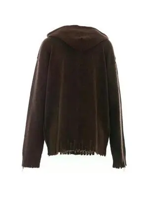 UMA WANG Distressed Zip-up Hoodie - Brown