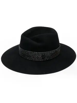 MAISON MICHEL Studded Wide-brim Hat - Black