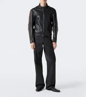Gucci Web Stripe Leather Biker Jacket