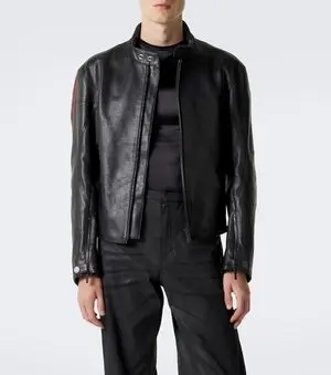 Gucci Web Stripe Leather Biker Jacket