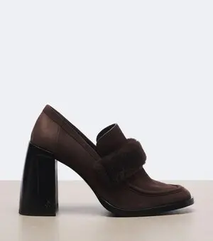 JIMMY CHOO Tylor Shearling-trimmed Suede Loafer Pumps