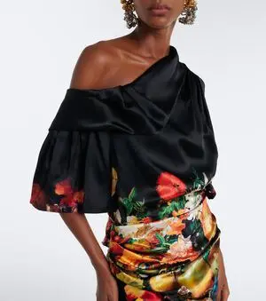 Dries Van Noten Draped Printed Silk Satin Gown