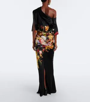 Dries Van Noten Draped Printed Silk Satin Gown