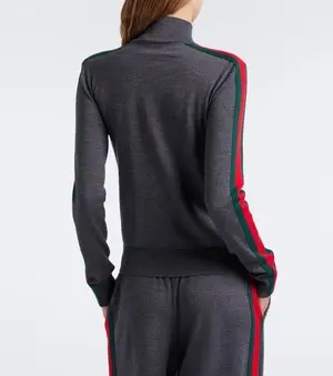 Gucci Web Stripe Wool Zip-up Cardigan