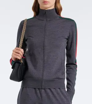 Gucci Web Stripe Wool Zip-up Cardigan
