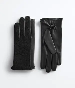 Bottega Veneta Intrecciato Suede Leather Gloves - Double Black