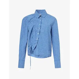 DAMSON MADDER Talia Checked Ruched Cotton Shirt - Blue