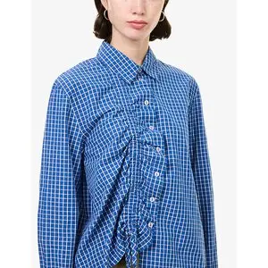 DAMSON MADDER Talia Checked Ruched Cotton Shirt