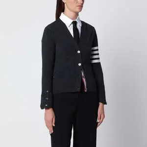 Thom Browne Classic Dark Grey Cashmere Cardigan Grey