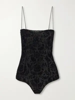PAULINE DUJANCOURT Liqaa Velvet-lace Bodysuit - Black