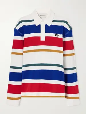 AMI Paris Logo-appliquéd Striped Cotton-jersey Polo Shirt - Multi