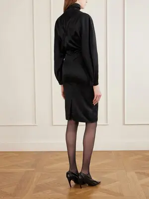 Khaite Harlin Draped Ramie-blend Satin Knee-length Dress