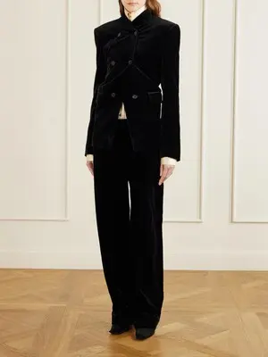 Khaite Hunter Velvet Cotton-blend Straight-leg Pants